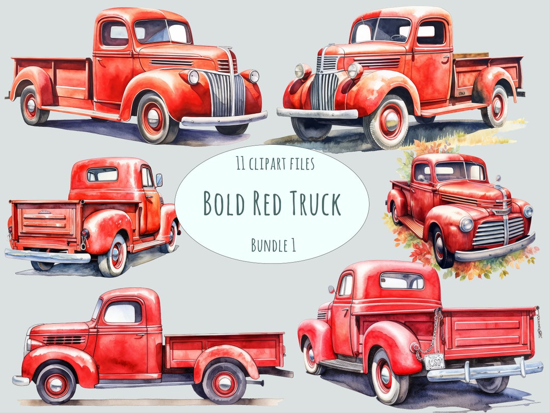 Watercolor Pickup Truck Clipart 11 High Quality PNG Files Vintage Red ...