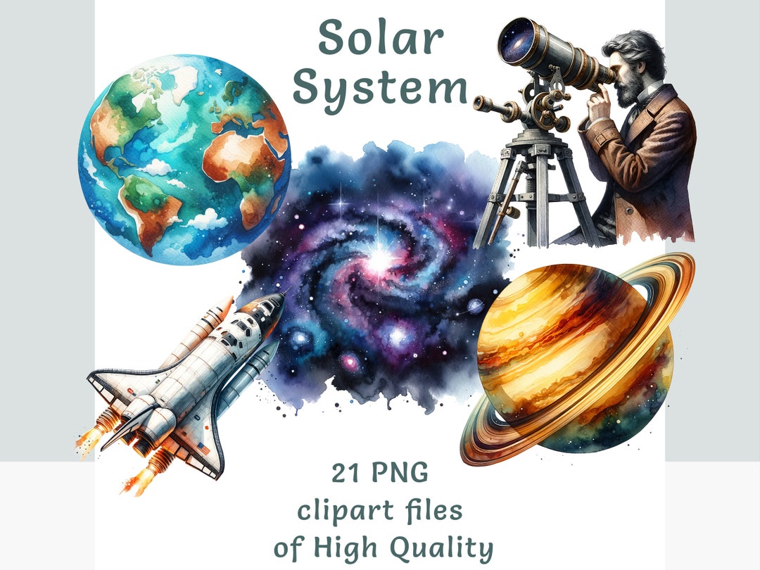 Space Clipart Bundle, Watercolor Galaxy Clipart, Commercial Use Earth ...