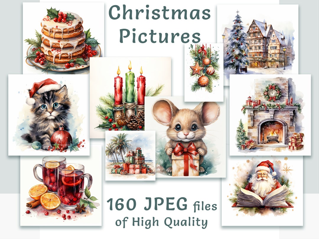 Watercolor Christmas Clipart Bundle, Sublimation Print Digital Stickers ...