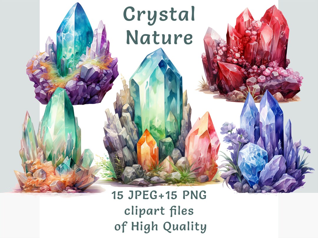 Crystal and Quartz Clipart - 15 Watercolor PNG and JPEG for Commercial ...