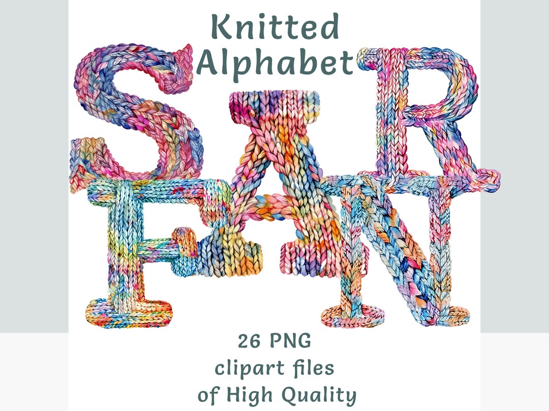 Knit Alphabet Clipart: 26 Watercolor Cozy Charming PNG Letters for ...