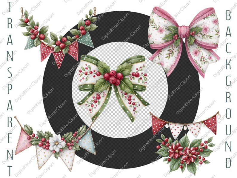 Watercolor Christmas Bunting Clipart Bundle, Commercial Use Festive ...