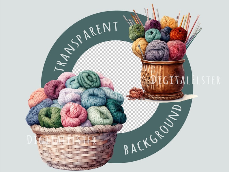 Knitting Clipart Set, Yarn Stickers: Watercolor Knitted Goods Images ...