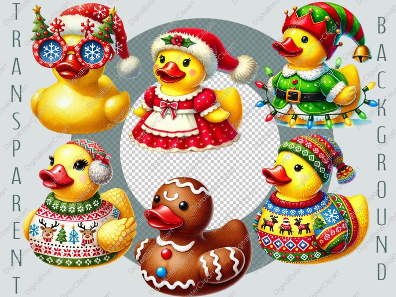 Christmas Rubber Duck Clipart, Watercolor Holiday Design, 35 PNG Files ...