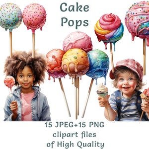 Cakepop and Sweets Nursery Clipart, 15 Watercolor Delicious Dessert PNG ...