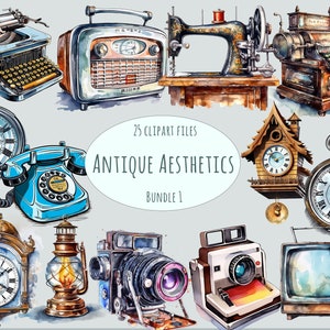 Watercolor Retro Device Clipart, 25 High Quality PNG, Antique Radio ...