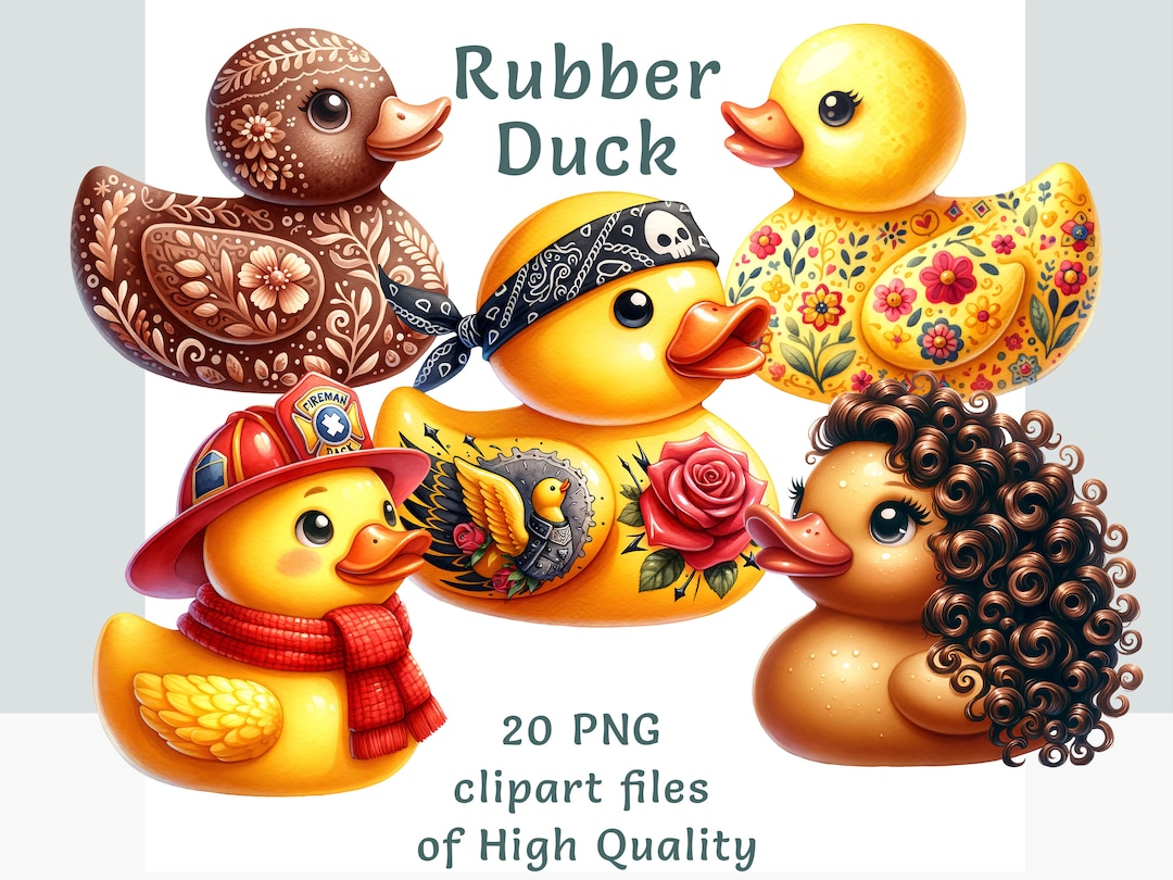 Rubber Duck Clipart Set, 20 Watercolor Pngs for Commercial Use, Cute ...