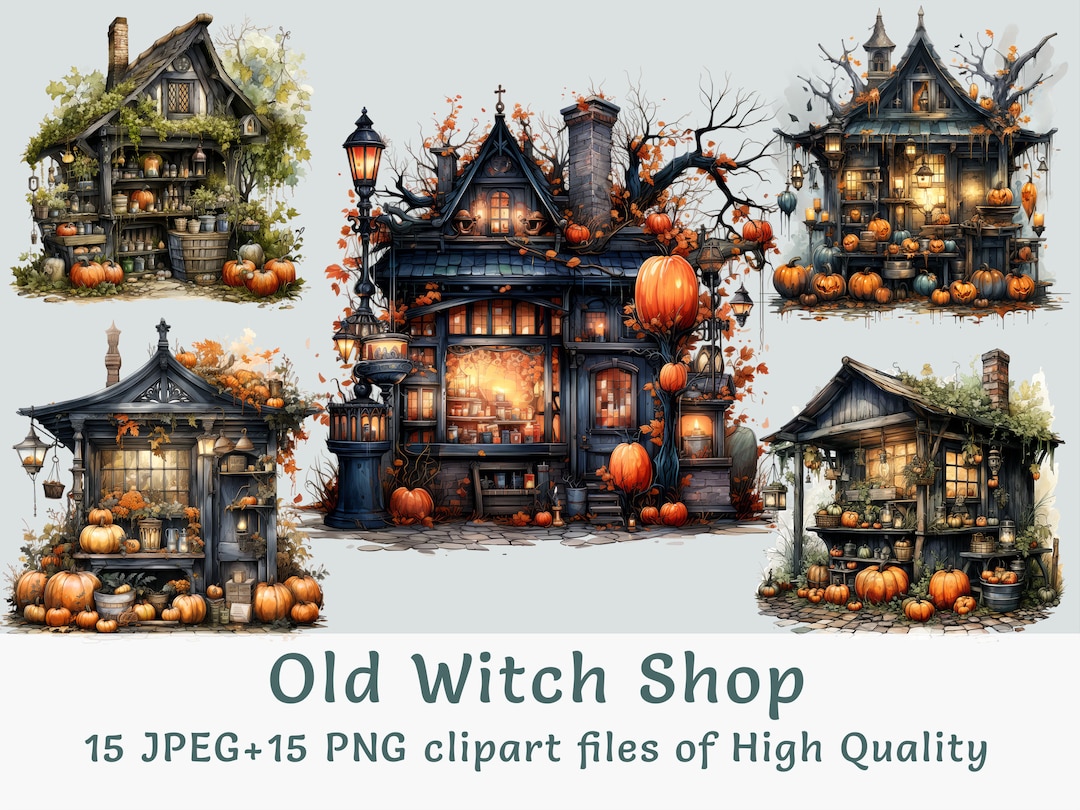 Watercolor Witch House Clipart, 15 High Quality Pngs and Jpegs, Old ...
