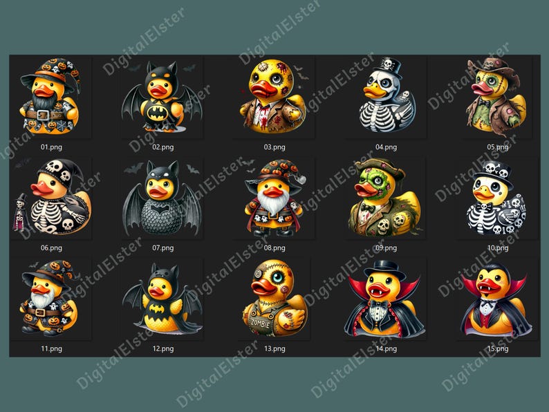 Halloween Rubber Duck Clipart Set, 15 PNG Watercolor Yellow Duckies ...