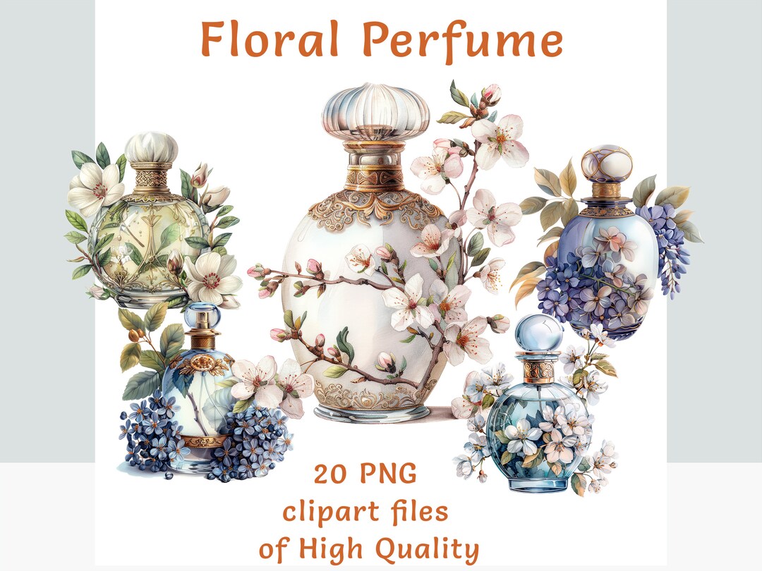 Perfume Bottle Clipart Set Watercolor Vintage Floral Vials, Flower ...