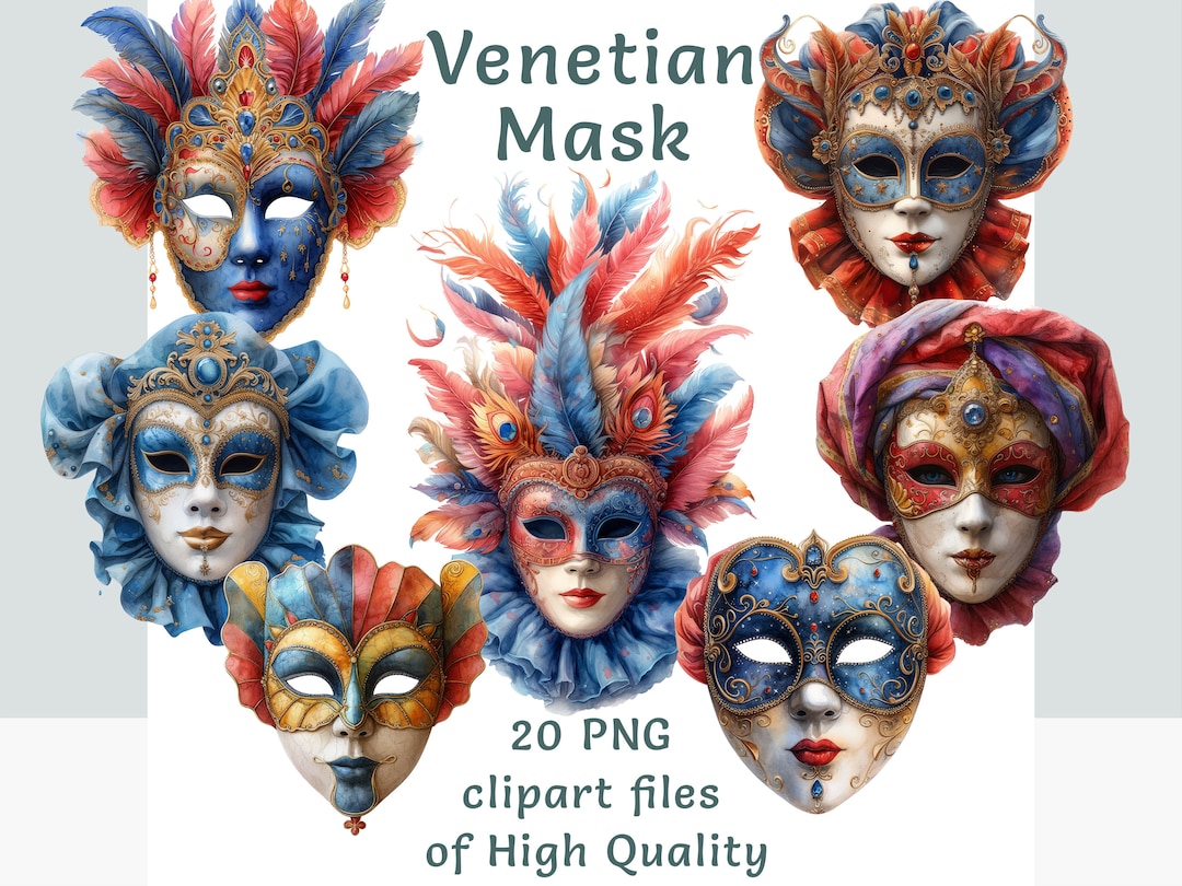 Venetian Mask Clipart: 20 Watercolor Pngs, Perfect for Carnival ...