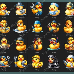 Yellow Rubber Duck Clipart Bundle, Worker Duck PNG Set, Cute Career ...