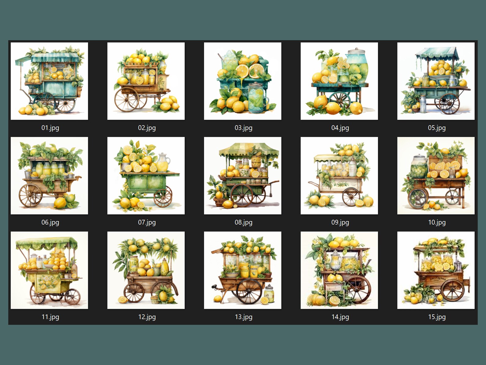 Watercolor Lemon Cart Clipart, 15 High Quality PNG and JPEG, Lemonade ...