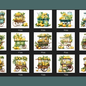 Watercolor Lemon Cart Clipart, 15 High Quality PNG and JPEG, Lemonade ...