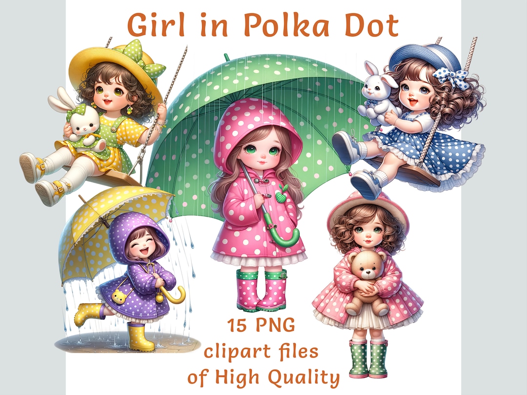 Polka Dot Clipart Bundle, Watercolor Raincoat Stickers Set, Commercial ...