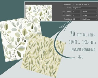 Olive Tiles & Foliage Clipart Set, Watercolor Textures for Commercial ...