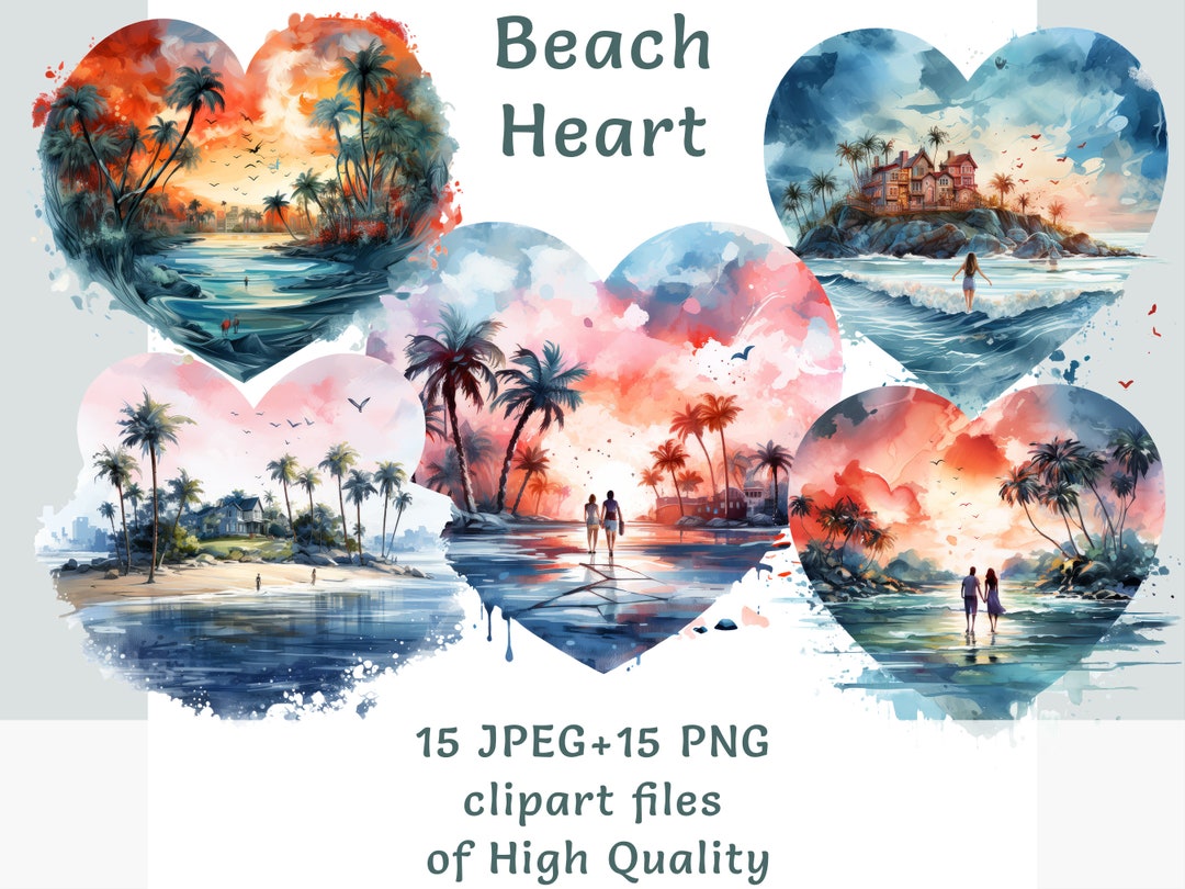 Beach Love Clipart Collection, Heart-shaped Sea & Valentines Vacation ...