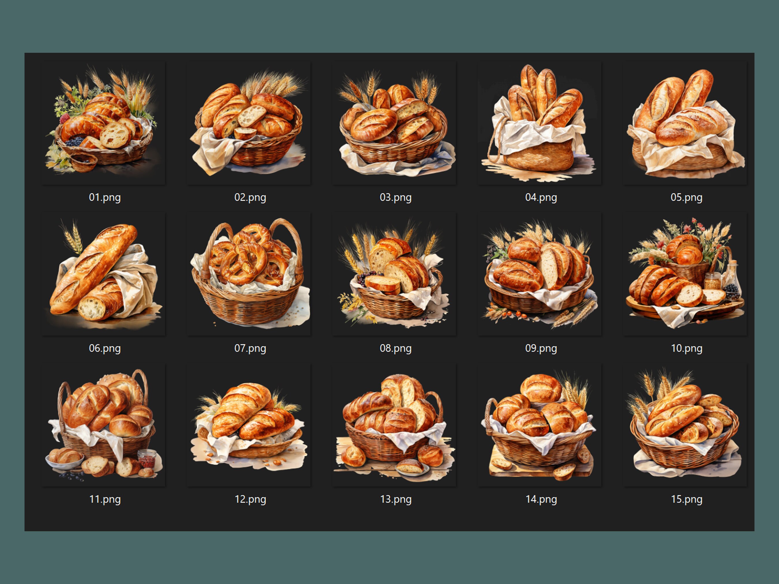 Watercolor Bread Clipart, 15 High Quality PNG Files, Baguette Woven ...