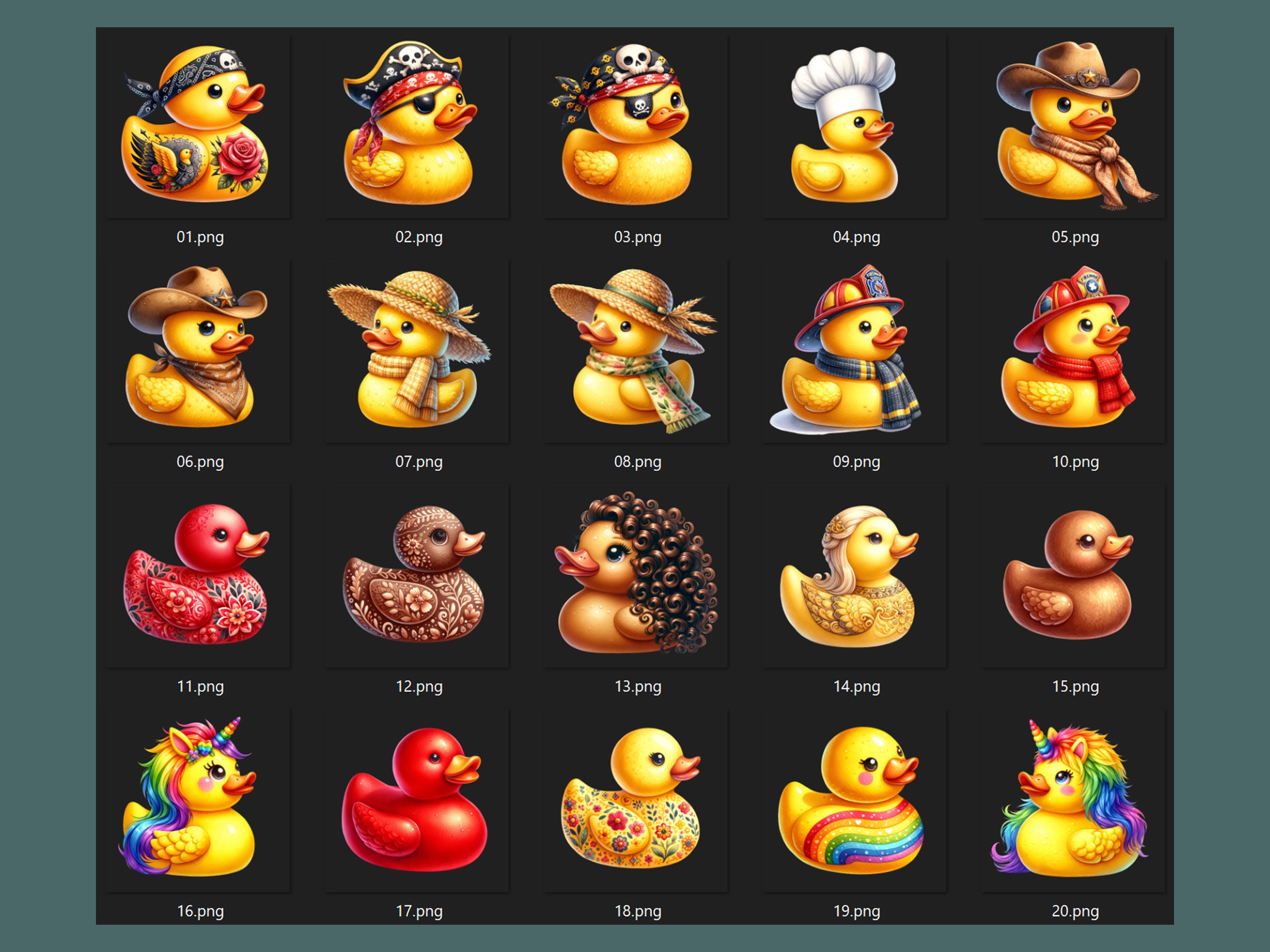 Rubber Duck Clipart Set, 20 Watercolor Pngs for Commercial Use, Cute ...