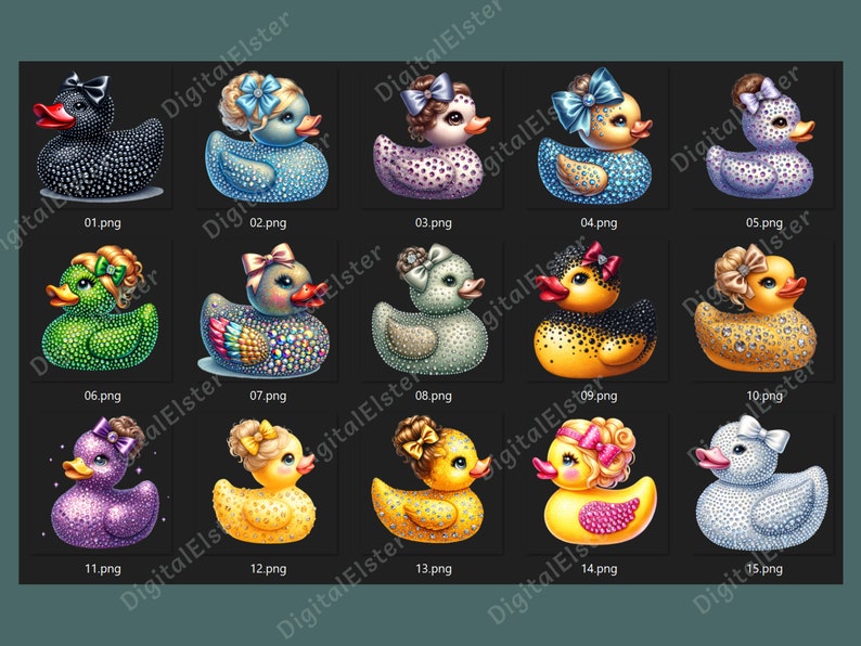 Blinged Out Rubber Duck Clipart - 30 Watercolor PNG, Commercial License ...