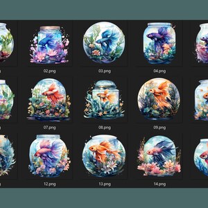 Betta Fishbowl Clipart | 15 PNG and JPEG Watercolor Fighting Fish in ...