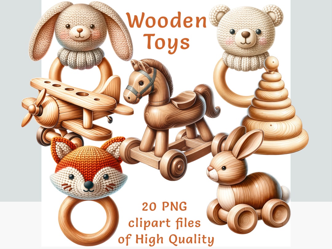 Wooden Baby Toys Clipart Set 20 PNG Files, Commercial Use, Vibrant ...