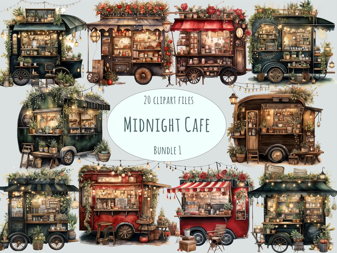 Food Cart Clipart Bundle, Watercolor Cafe Clipart, Commercial Use ...