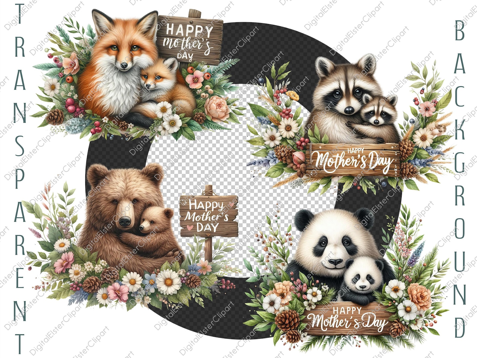 Mothers Day Clipart | Animals Clipart | 25 PNG Files | Nursery Decor ...