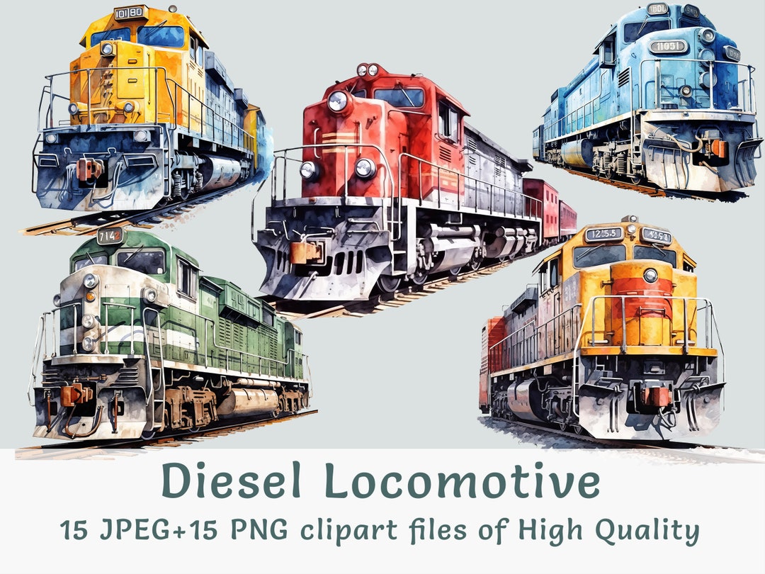 Diesel Train Clipart, 15 High Quality PNG and JPEG, Watercolor Union ...