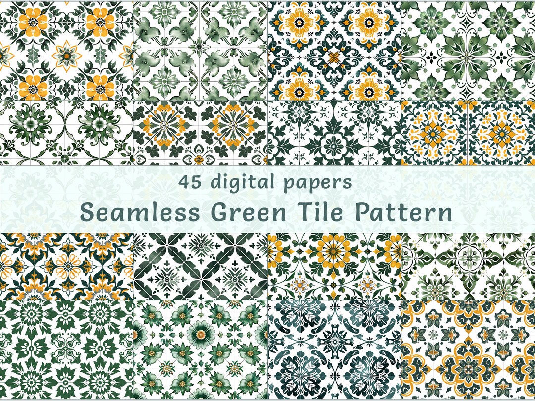 Seamless Green Pattern Tiles, 45 Watercolor JPEG Files for Commercial ...