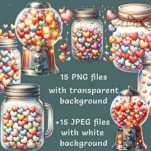 Valentines Day Clipart, Watercolor Heart-shaped Candy in Gumball ...