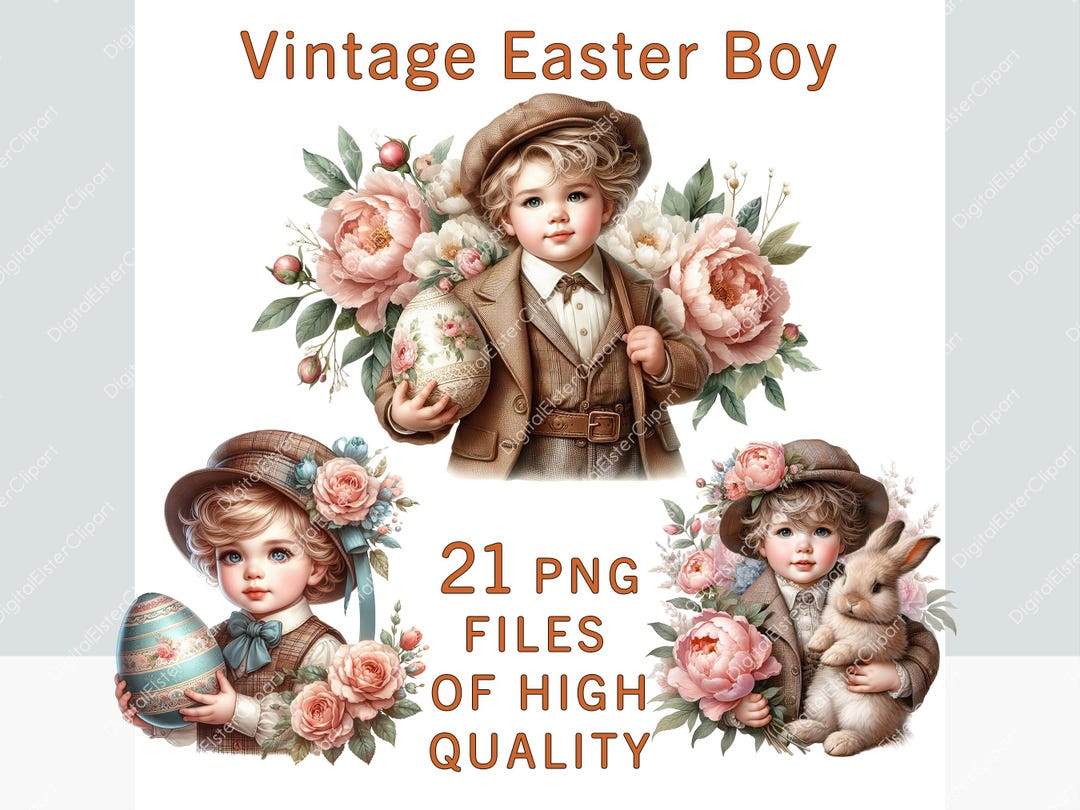 Easter Clipart | Vintage Clipart | Boy Clipart | 21 PNG Files ...