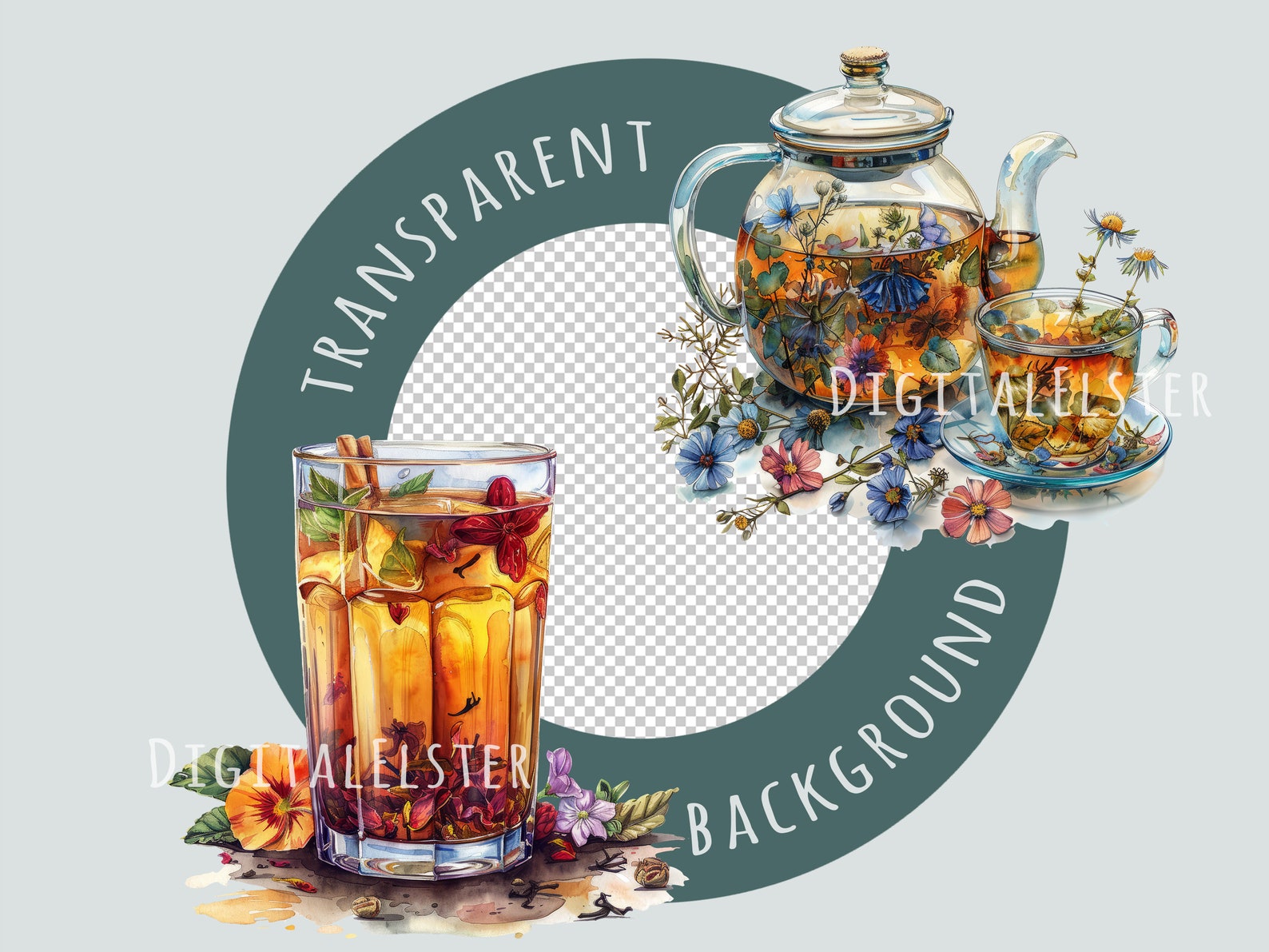 Watercolor Tea Cup Clipart Bundle, Teapot and Herbal Drink Illustration ...