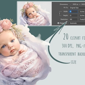 Watercolor Newborn Clipart 20 High Quality PNG Files Babyshower Clip ...