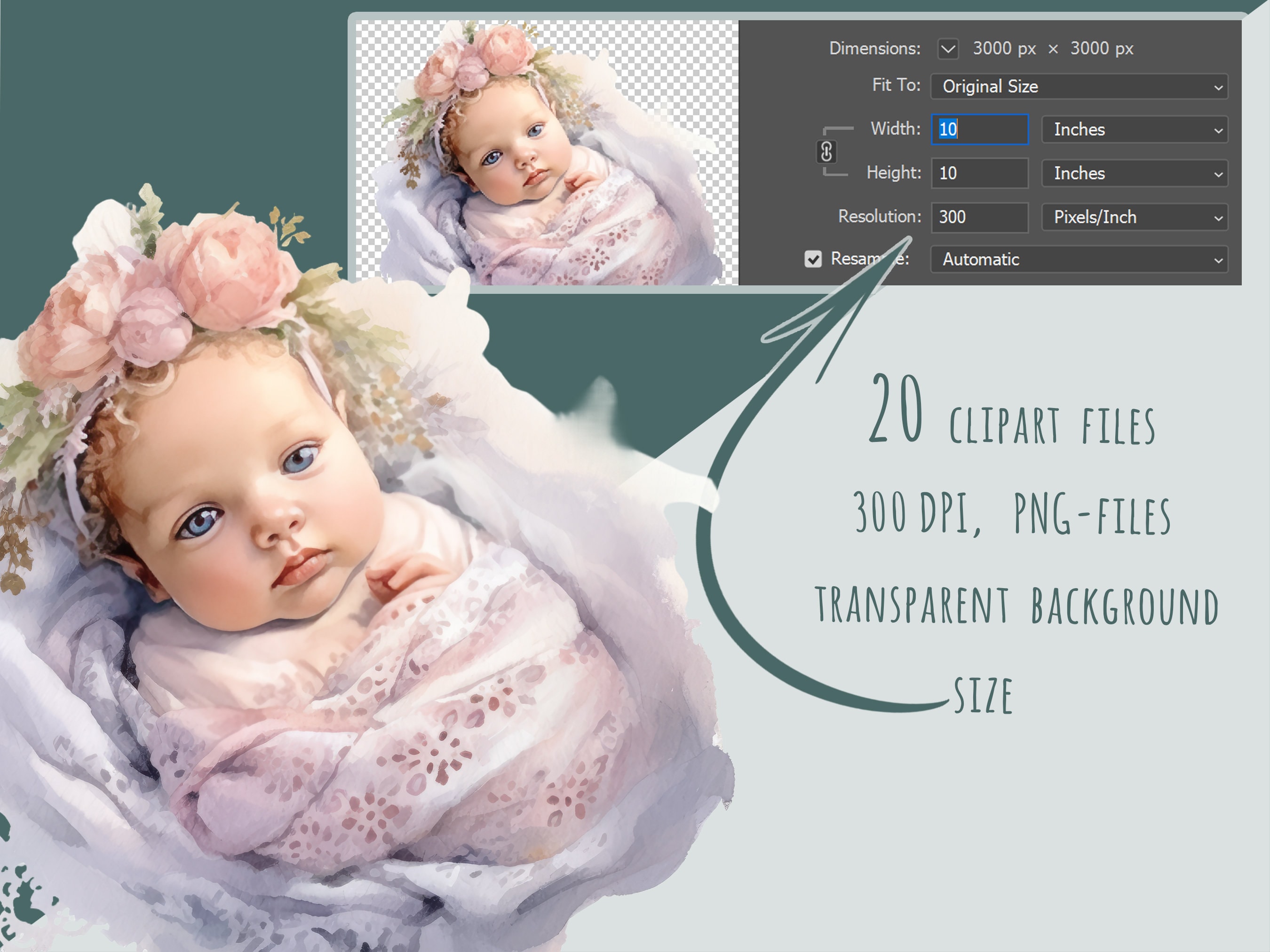 Watercolor Newborn Clipart 20 High Quality PNG Files - Etsy