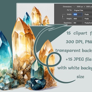 Watercolor Gemstone Clipart 15 High Quality PNG and JPEG Crystal Jewel ...