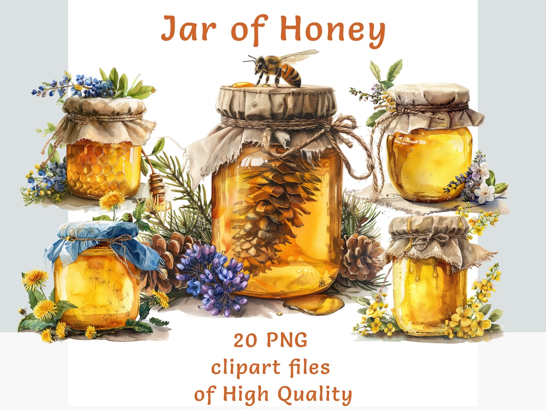 Honey Jar Clipart Collection - 20 Watercolor PNG Files, Commercial Use ...