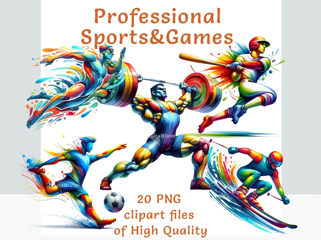 International Sports and Games Clipart, 20 PNG Watercolor Images ...