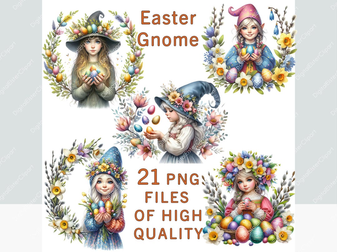 Spring Gnome Clipart Bundle, Watercolor Easter Clipart, Commercial Use ...