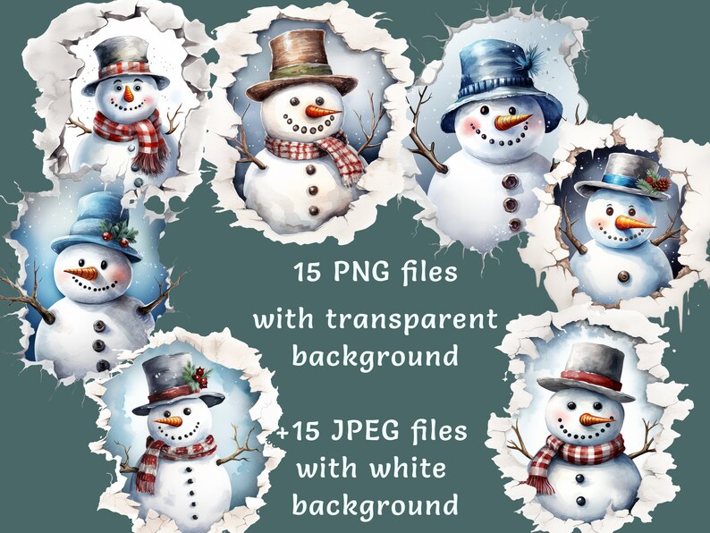 Peeking Snowman Clipart Bundle, Watercolor Christmas Clipart ...