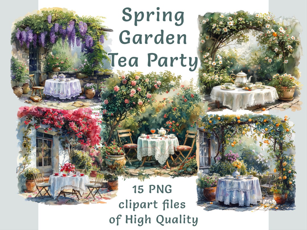 Vintage Garden Tea Party Clipart Collection - Watercolor Tea Set and ...