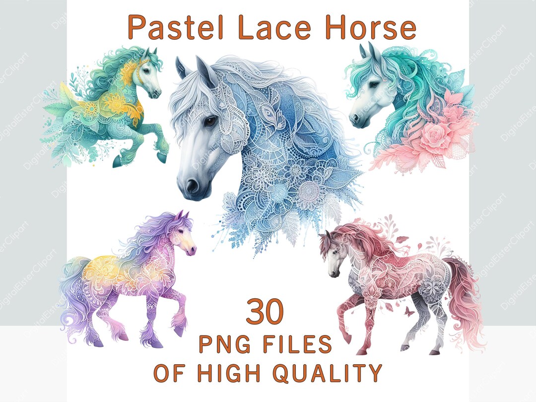 Watercolor Lace Horse Clipart Bundle, Sublimation Print Boho Clipart ...
