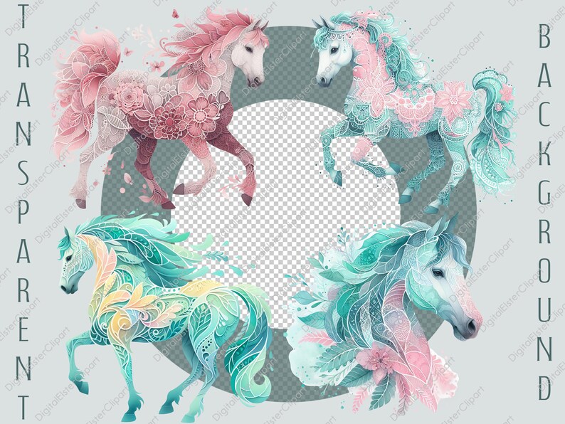 Watercolor Lace Horse Clipart Bundle, Sublimation Print Boho Clipart ...