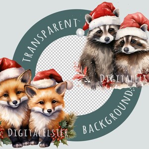 Watercolor Christmas Animals Clipart 20 High Quality PNG and - Etsy