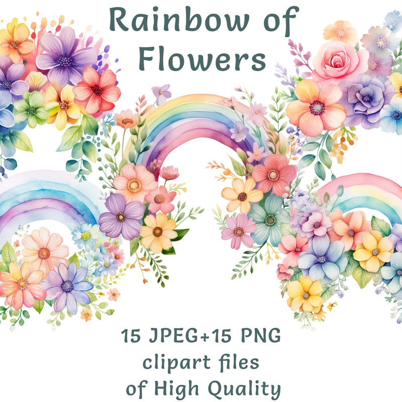 Rainbow Blooms Clipart - Etsy UK