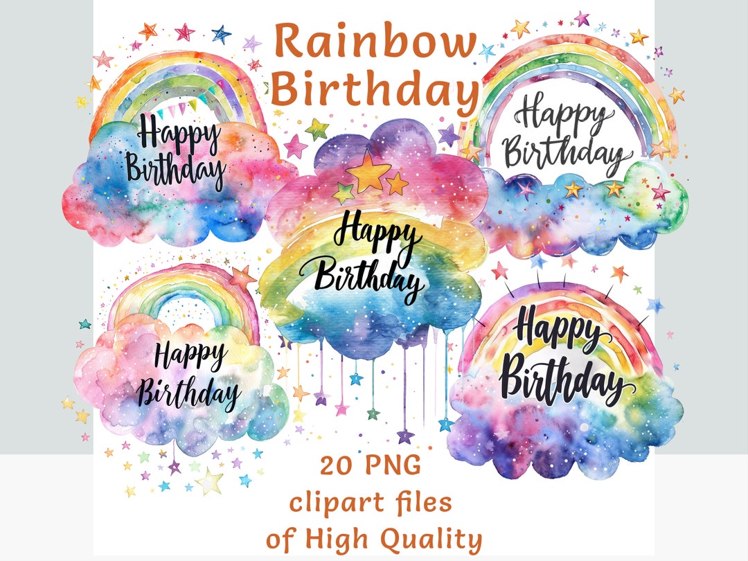 Happy Birthday Clipart 20 Watercolor PNG Files, Commercial Use, Digital ...