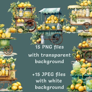 Watercolor Lemon Cart Clipart, 15 High Quality PNG and JPEG, Lemonade ...