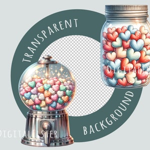 Valentines Day Clipart, Watercolor Heart-shaped Candy in Gumball ...