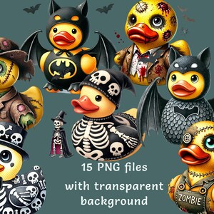 Halloween Rubber Duck Clipart Set, 15 PNG Watercolor Yellow Duckies ...