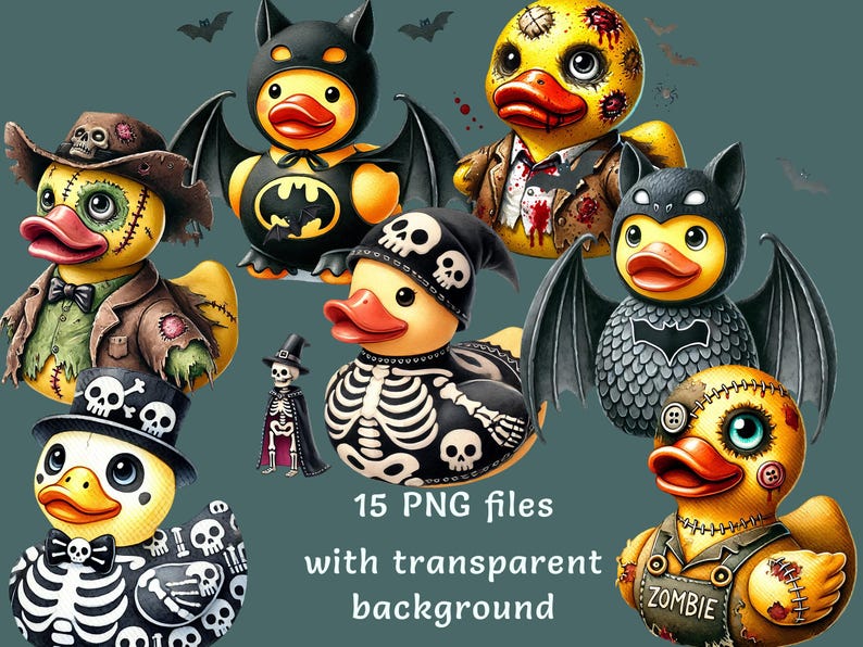 Halloween Rubber Duck Clipart Set, 15 PNG Watercolor Yellow Duckies ...